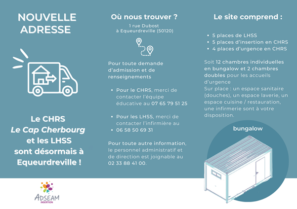 Nouvelle adresse pour Le CHRS le Cap et les LHSS du Pôle Insertion - ADSEAM